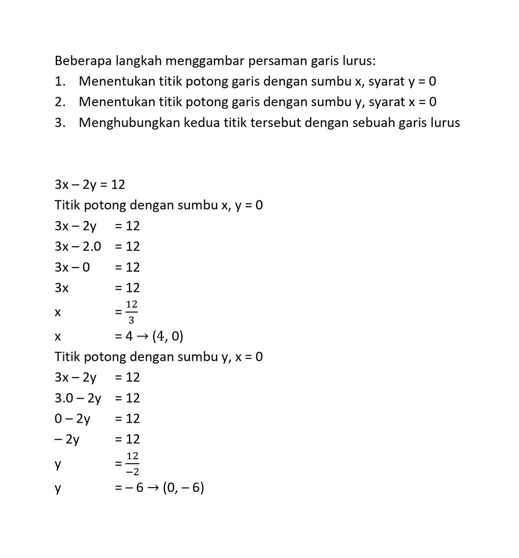 Gambarlah garis lurus dengan persamaan 3x−2y=12....