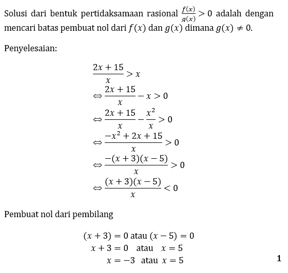 Interval nilai x yang memenuhi pertidaksamaan 2x