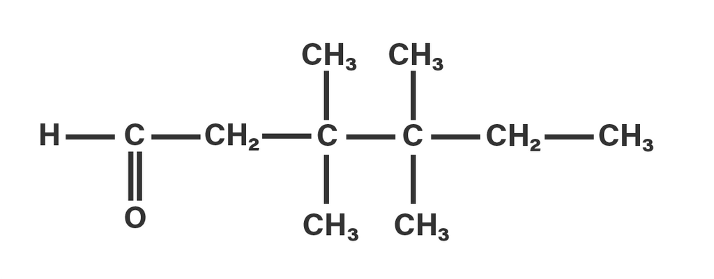 rumus struktur dari 3,3,4,4 tetrametil heksanal...