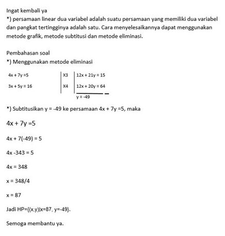himpunan penyelesaian dari sistem persamaan linear...
