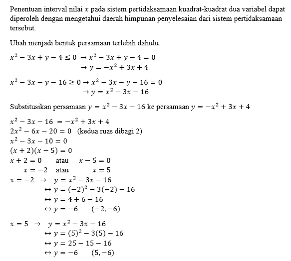 Interval nilai x yang memenuhi sistem pertidaksama...