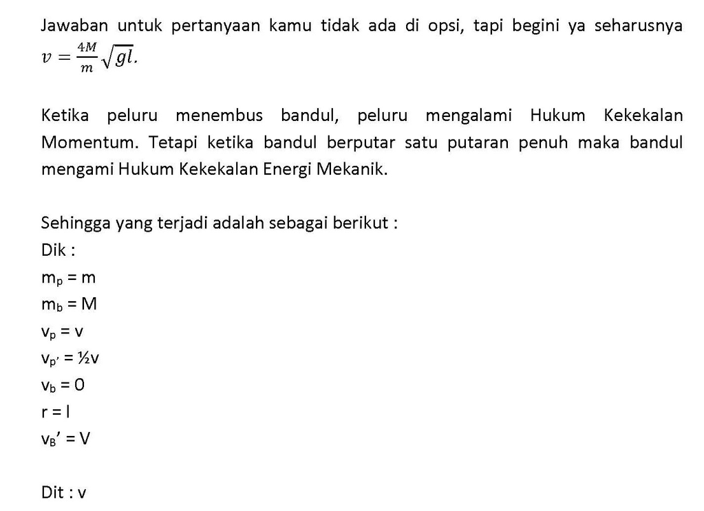 Sebutir peluru bermassa ( m) yang bergerak dengan ...