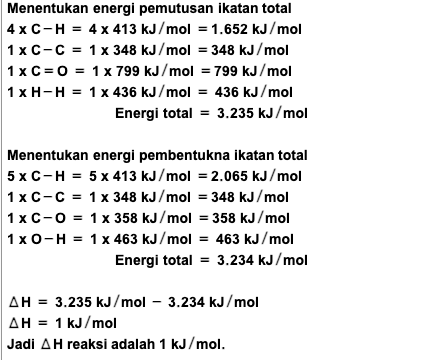 Dengan menggunakan tabel energi ikatan rata-rata,