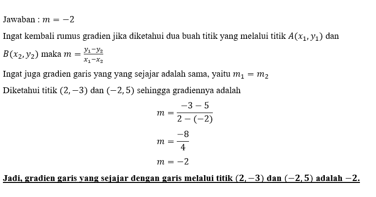 Gradien yang sejajar dengan garis yang melalui tit...