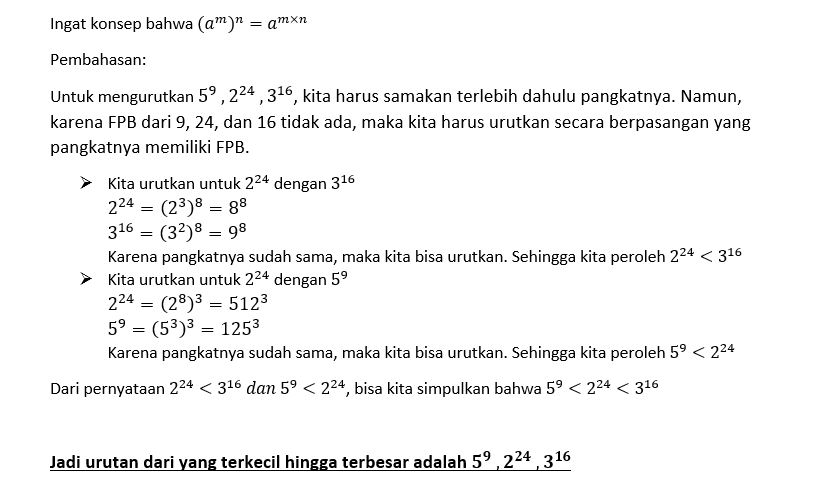 Urutan yang benar dari yang terkecil dari bilangan...