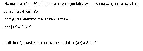 Konfigurasi subkulit yang tepat untuk unsur Zn den...