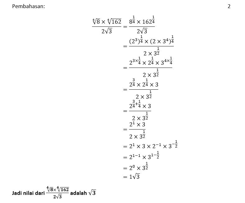 Nilai dari (akar 4 dari(8) × akar 4 dari(162))