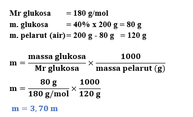 Jika terdapat 200 gram larutan glukosa 40%, hitung...