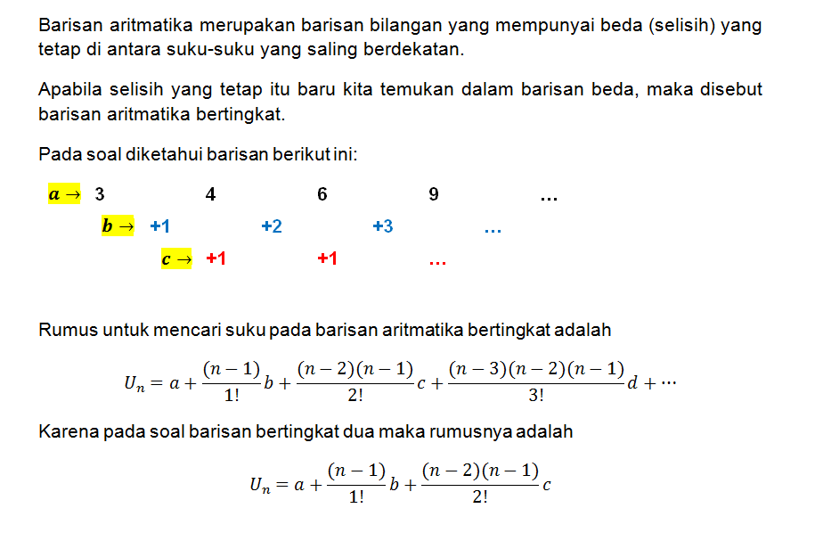 Tentukan rumus suku ke- n dari barisan-barisan bil...