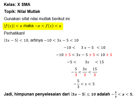 Nilai × yang memenuhi pertidaksamaan nilai mutlak ...