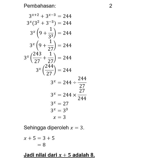 diketahui persamaan 3 pangkat x+2 + 3 pangkat x-3 ...