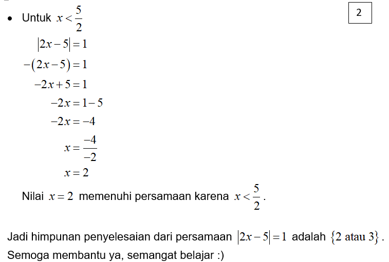 Tentukan nilai x yang memenuhi persamaan berikut.