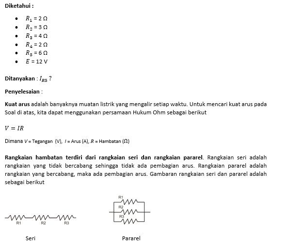 Kuat arus yang mengalir melalui hambatan 6 Ω pada ...