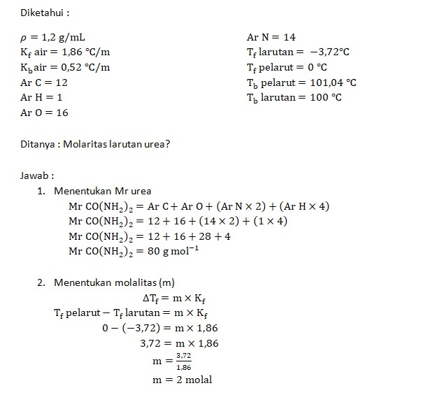 Perhatikan diagram fasa larutan urea, CO(NH), (mas...