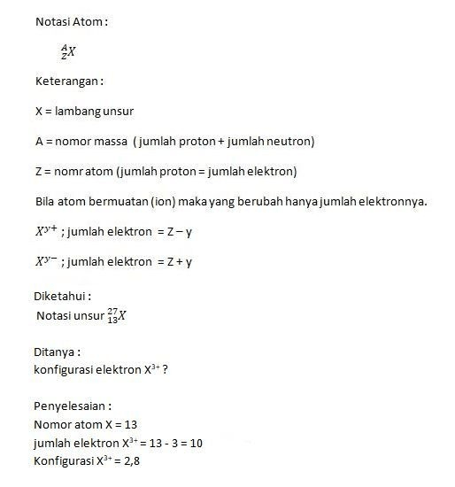 Notasi suatu unsur ²⁷ X, konfigurasi elektron ¹³...