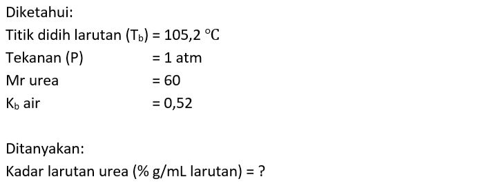 Larutan urea dalam air mendidik pada suhu 105,2 °C...