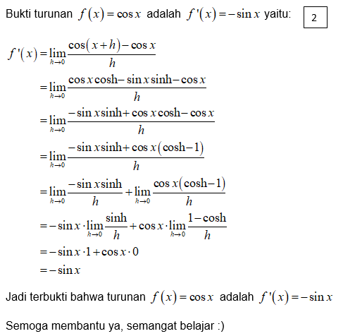 Buktikan rumus dasar turunan fungsi trigonometri b...