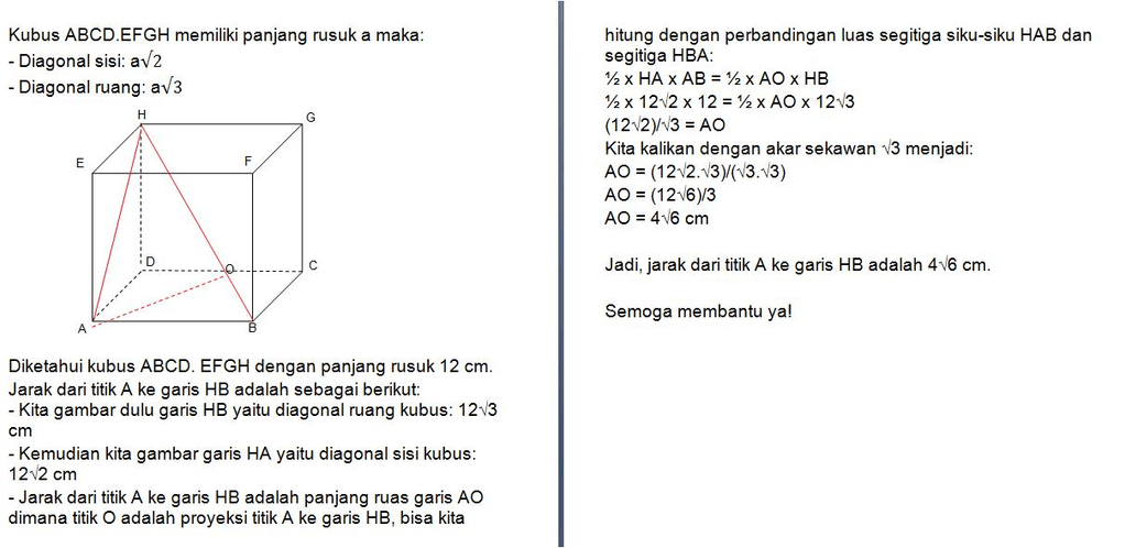 Diketahui kubus ABCD EFGH memiliki panjang rusuk 1...