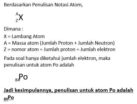 Atom Po memiliki jumlah elektron 84 maka penulisan...
