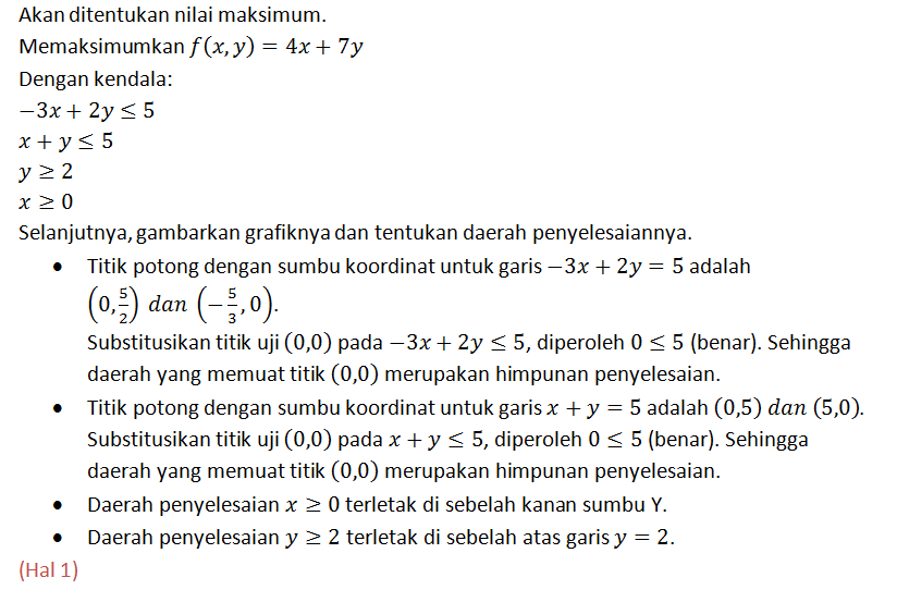 8. Nilai maksimum fungsi objektif f(x,y)=4x+7y yan...