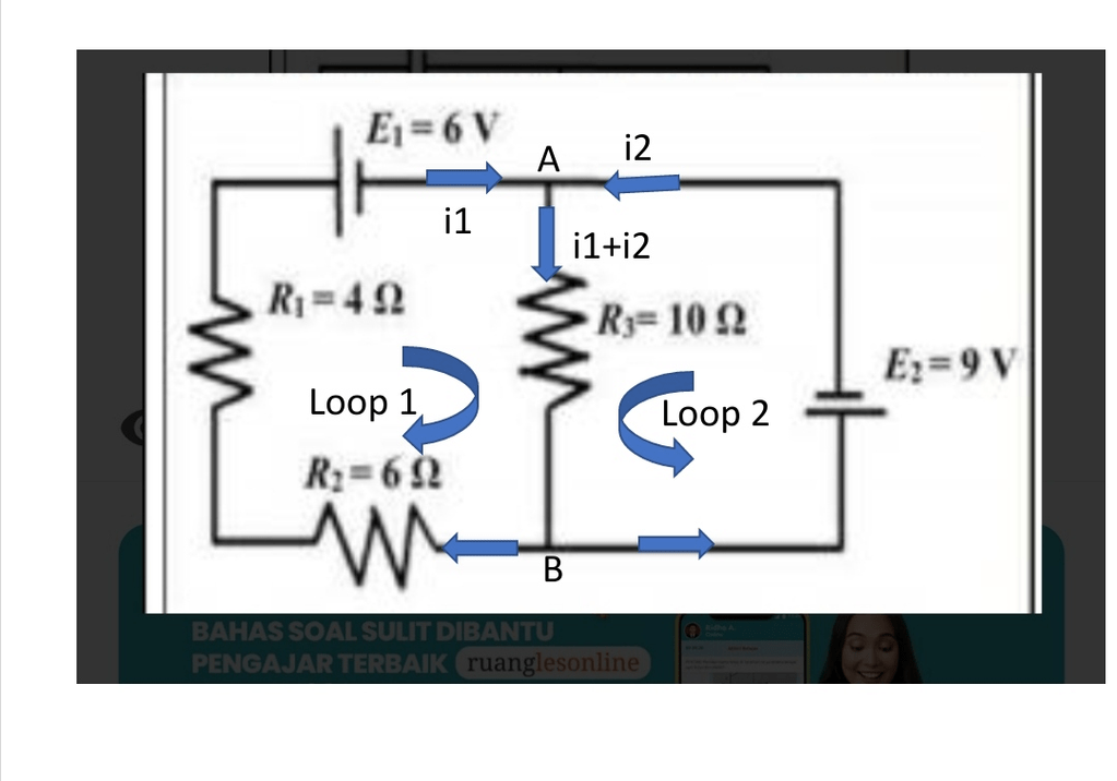 Perhatikan gambar rangkaian 2 loop di bawah ini. H...