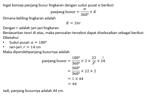 panjang busur suatu lingkaran dengan besar sudut 1...