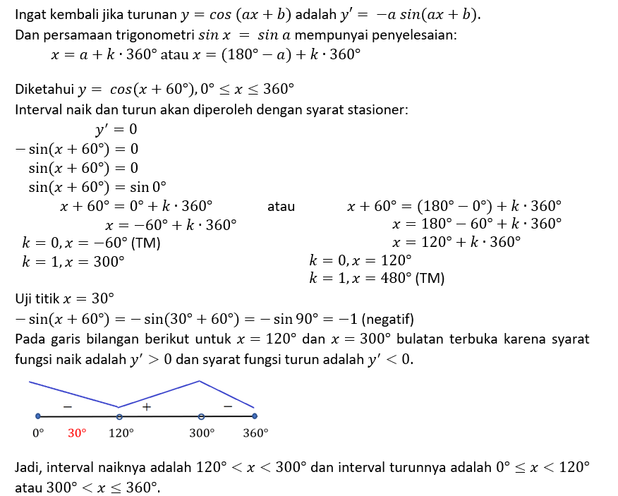 Tentukan interval dimana grafik fungsi y=cos(x+60°...