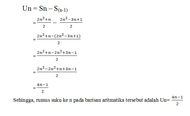 Dari sebuah deret aritmatika diketahui Sn=n/2(2n+1...
