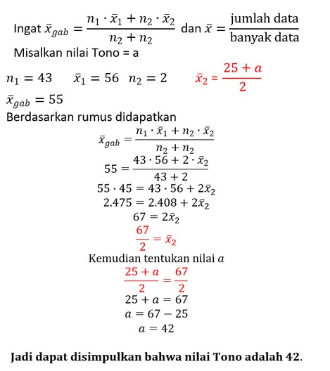 Nilai rata-rata ujian Matematika dari 43 siswa ada...