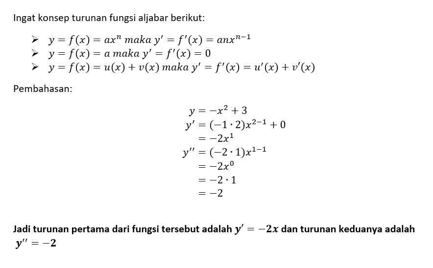 turunan pertama dan kedua dari fungsi y=-x²+3...