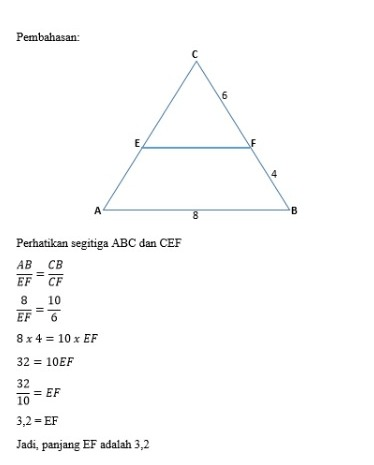ada sebuah segitiga ABCEF dan panjang AB adalah 8c...