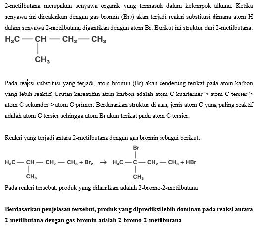 Produk yang diprediksi lebih dominan dari reaksi a...