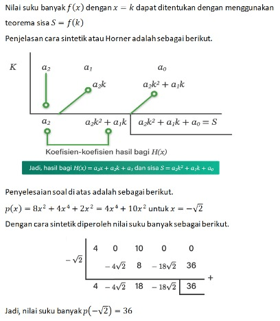 tentukan nilai suku banyak dibawah ini dengan cara...