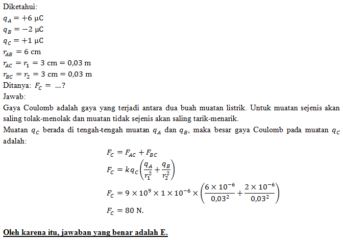 Dua buah muatan listrik qA = 6µC dan qB = -2µC ber...