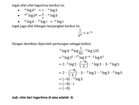 Hitunglah nilai dari logaritma-logaritma berikut!