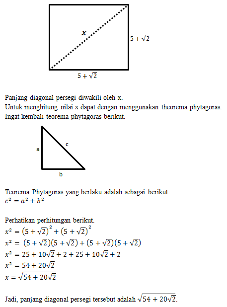 Sebuah persegi dengan panjang sisi (5+√2) cm. Hitu...