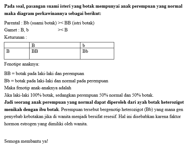 Diketahui : gen B = menyebabkan sifat botak dan ge...