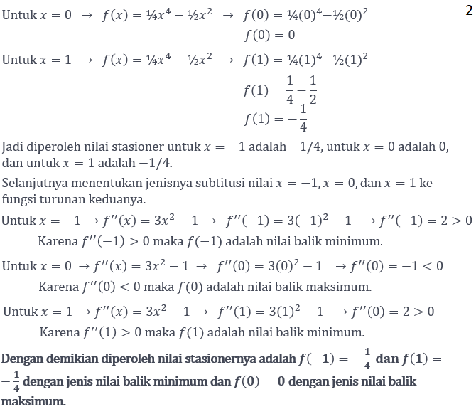 Tentukan nilai stasioner dan jenisnya pada fungsi ...