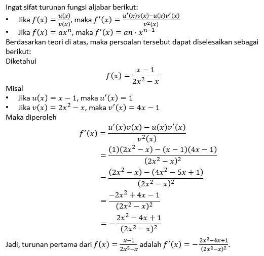 tentukan turunan pertama dari fungsi berikut denga...