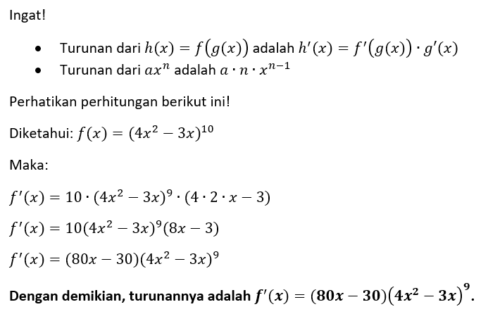 Tentukan turunan pertama dari fungsi berikut f(x)=...