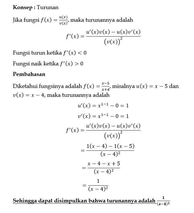 Turunan pertama dari fungsi yang dinyatakan dengan...