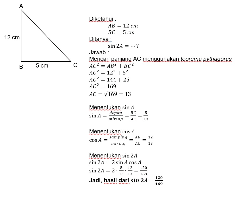 Diketahui segitiga lancip ABC siku-siku di titik B...