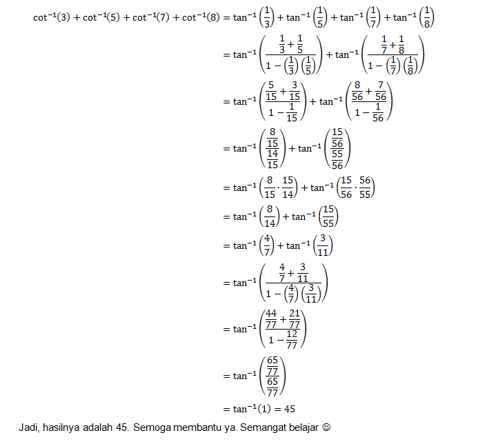 cot–¹(3) + cot–¹(5) + cot–¹(7) + cot–¹(8)