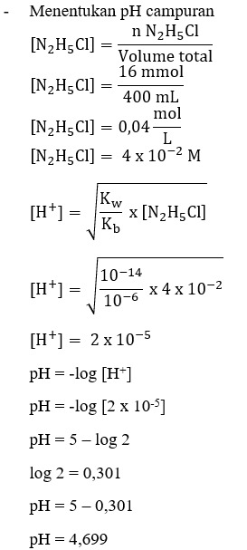 sebanyak 200 ml n2h4 0,08 m (KB= 1×10–6) direaksik...