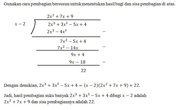 hasil bagi dan sisa pembagian suku banyak f(x=2x²+...