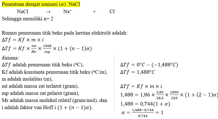sebanyak 5,85 gram NaCl(Mr=58, 5) dilarutkan dalam...