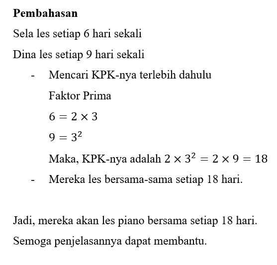 Sela mengikuti les piano setiap 6 hari sekali. Di...
