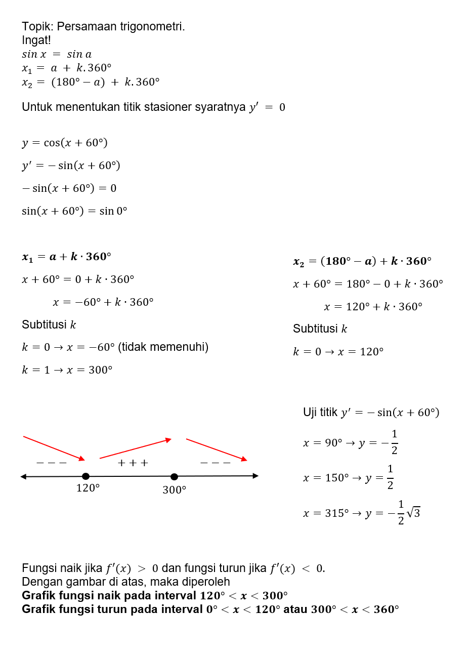 Tentukan interval dimana grafik fungsi y=cos(x+60°...