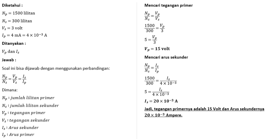 sebuah transformator memiliki 1.500 lilitan primer...