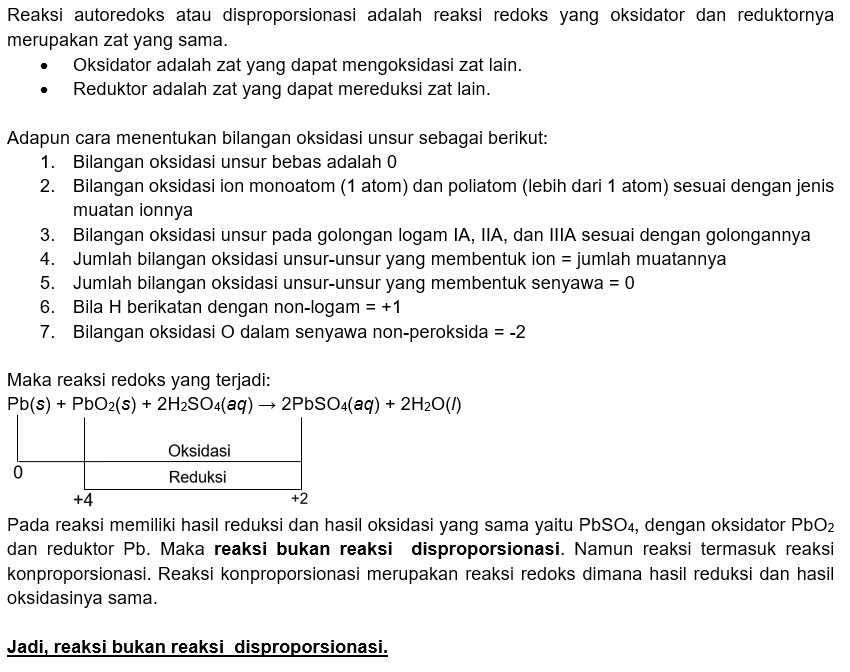 Salah satu jenis reaksi redoks adalah reaksi dispr...